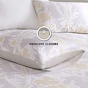 INTELLIGENT DESIGN Reversible 100% Cotton Sateen Duvet - Breathable Comforter Cover, Modern All Season Bedding Set with Sham (Insert Excluded), Tanet, Flower Grey King/Cal King(104"x90")
