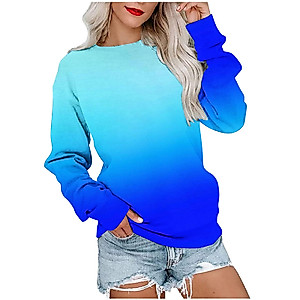 Ceboyel Long Sleeve Shirts for Women Crewneck Sweatshirt Pullover Casual Long Sleeve Tops Trendy Loose Fit Fall Clothing 2023 Gymnastics Sweatshirt Blue 2X