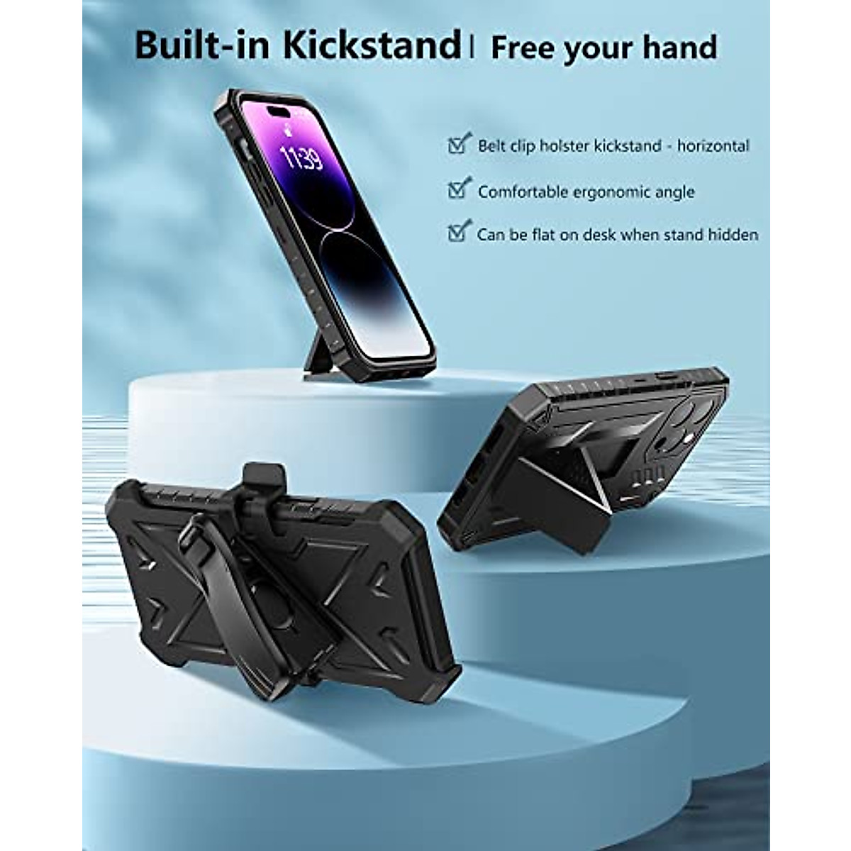 FNTCASE for iPhone 14 Pro Max Case: Military Grade Rugged Cell Phone Cover with Kickstand & Holster | Shockproof TPU Protection Bumper Matte Textured Design for iPhone 14 Pro Max Cases 6.7inch - Black