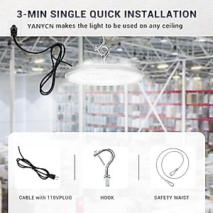 YANYCN 6 Pack 150W UFO LED High Bay Lights,IP66 Waterproof,85-277V,21050LM 5000K Daylight, 660W MH/HPS with Plug Commercial Bay Lighting for Barn,Gym,Factory,Warehouse,Shop,Workshop,Gym,Garage