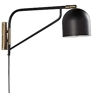 Amazon Brand – Rivet Mid-Century Swiveling Wall Sconce with Bulb, 11"H, Black and Antique Brass