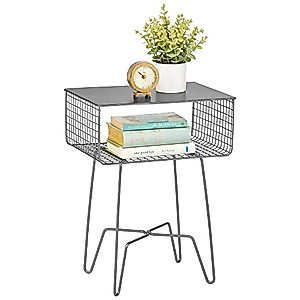 mDesign Steel Side Table with Storage, Metal Nightstand or Wire Side Table, Modern Vintage Furniture or Industrial Home Accents for Bedroom, Living Room, or Office, Concerto Collection, Graphite Gray