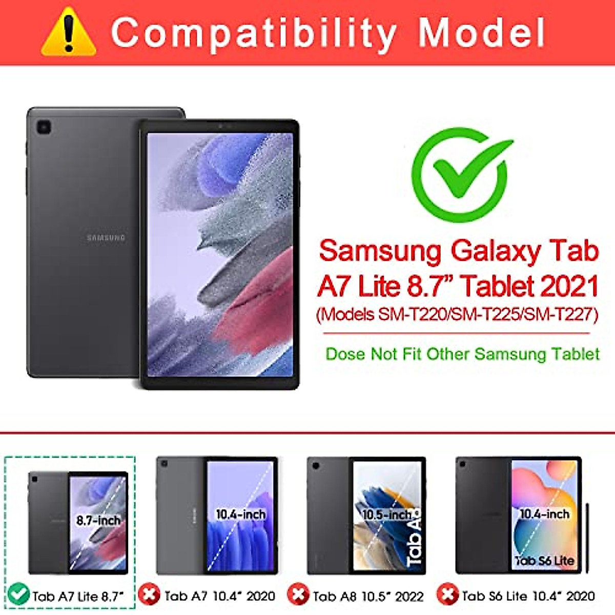 CCambro Kids Case for Samsung Galaxy Tab A7 Lite 8.7" SM-T220/SM-T225/SM-T227 2021 Tablet Kids Friendly Shockproof Case Lightweight Durable Foam Cover with Convenient Foldable Handle Stand, Black