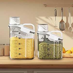 XieJY Slim Rice Container Storage Tank, Dry Food Airtight Container kitchen Storage Containers, Airtight Food Storage with Pouring Spout for Oatmeal, Grain, Cereal, Pasta, Flour (White, 1600 ML)