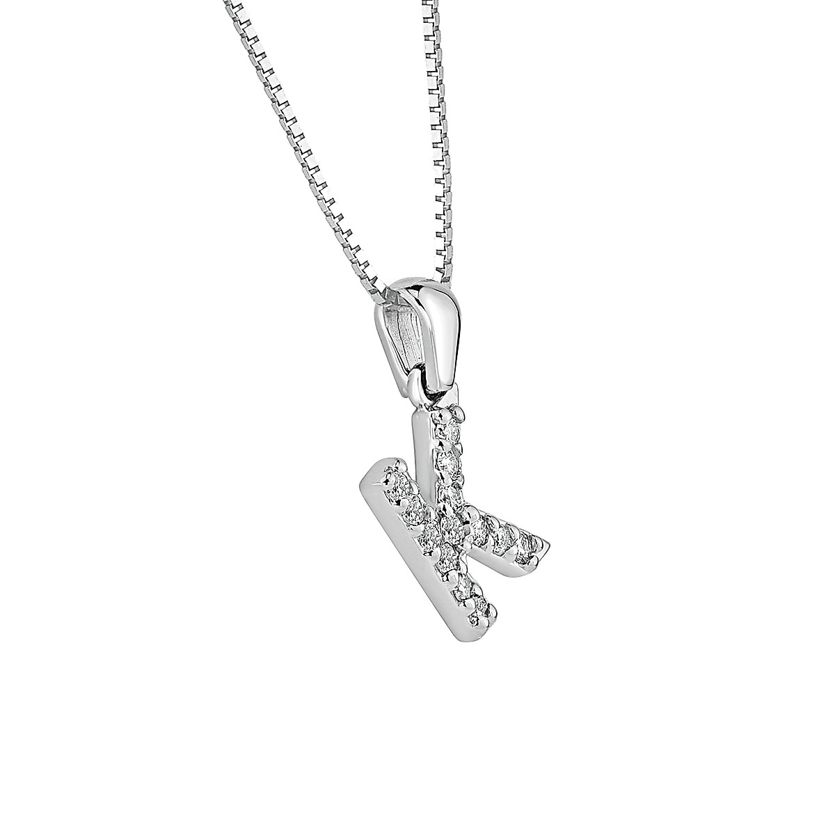 Diamond Wish 14k White Gold Letter K Diamond A to Z Initial Pendant Necklace (1/10cttw) with 18-inch chain
