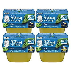 Gerber Natural for Baby 1st Foods Baby Food Tubs, Pea, Non-GMO Pureed Baby Food for Supported Sitters, Made with Natural Vegetables, 2 - 2 OZ Tubs/Pack (Pack of 4)