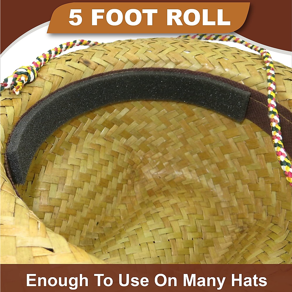 Hat Tape Roll 60" (5 Feet) - Hard Hats Size Reducer Foam Filler - Cap Sizing Strip Insert - for Fedora, Baseball Caps, Pana, Straw, Cowboy, Western