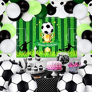65 Pieces Soccer Party Supplies Football Theme Birthday Decorations Include Soccer Field Background Backdrop Soccer Foil Latex Balloon Football Balloons for Birthday Soccer Theme Party Decoration