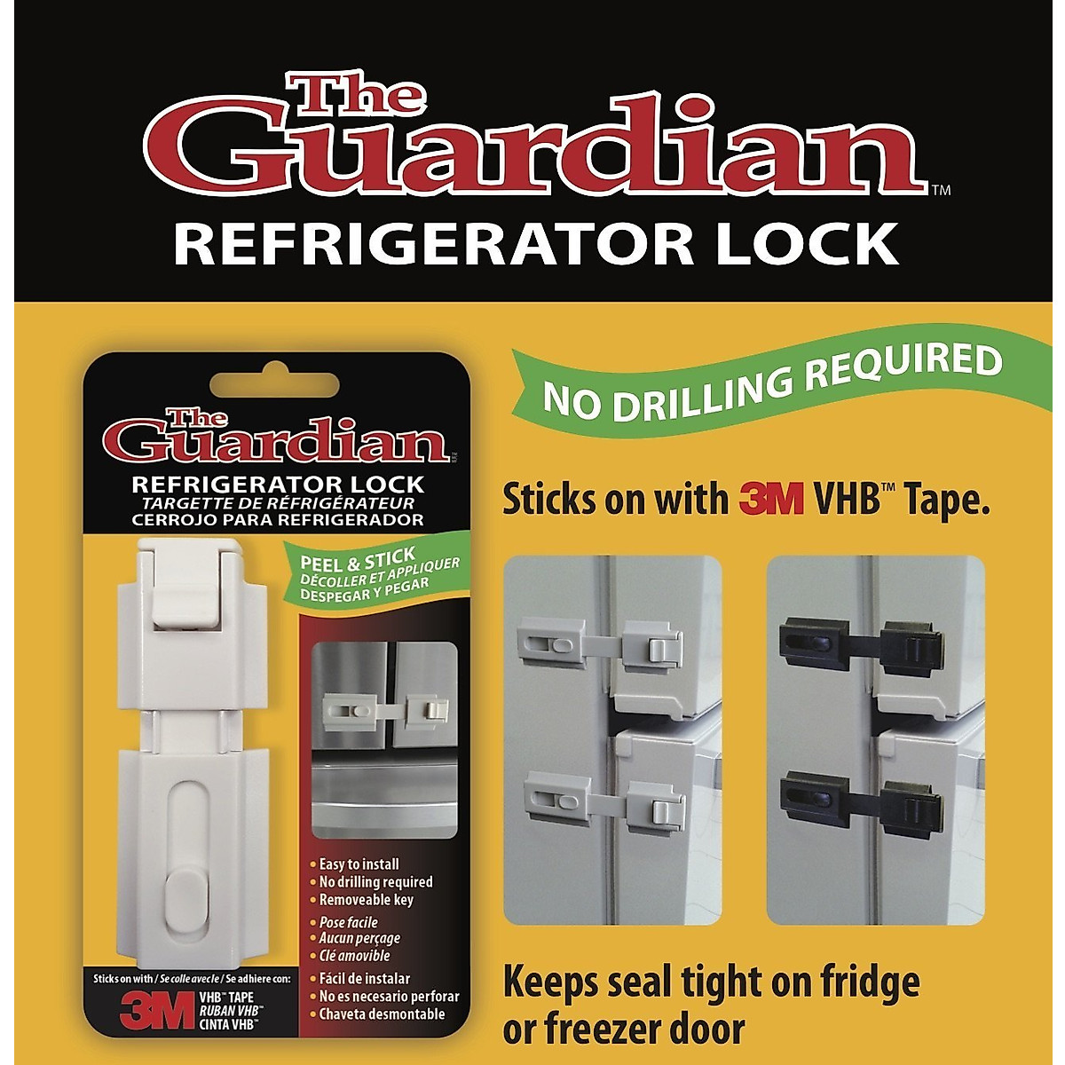 The Door Guardian No Drilling Fridge Lock - White | Home Refrigerator Door Lock, Latch Catch Toddler Kids Child Fridge Locks Baby Safety Child Lock