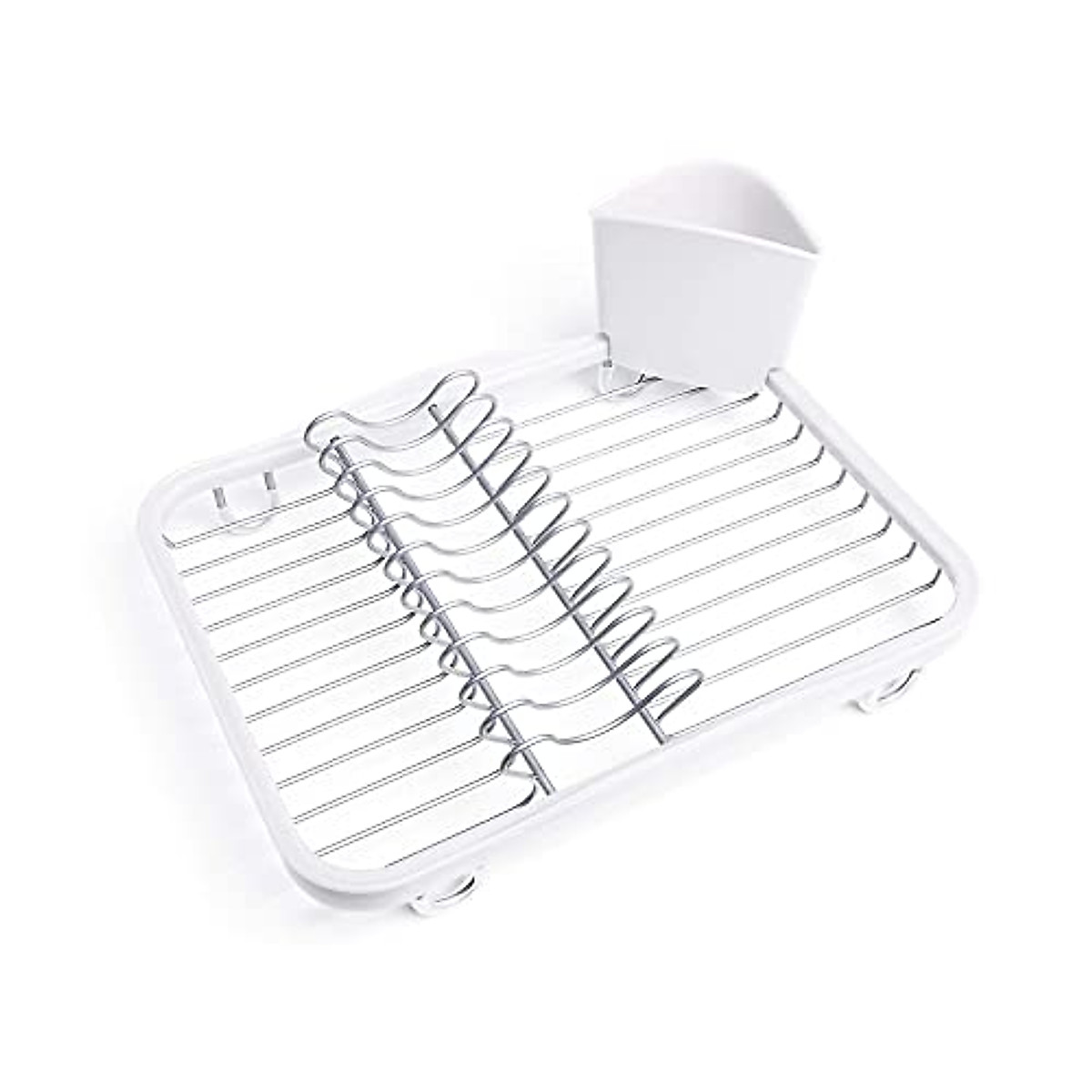 Umbra Sinkin Dish Drying Rack with Removeable Cutlery Holder for Sink or Countertop, Standard, White