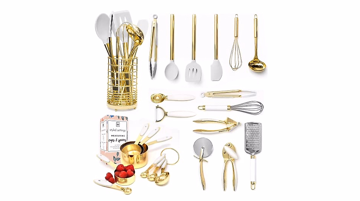 Gold Cooking Utensils Set - 23 Piece Luxe Kitchen Accessory