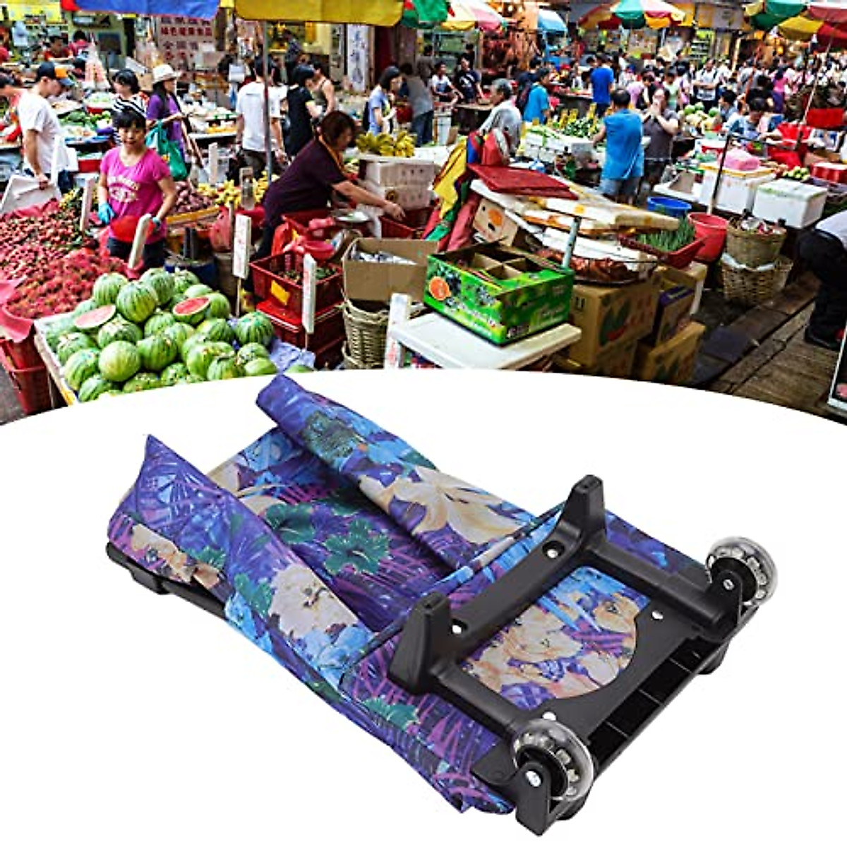 Folding Shopping Cart, Large Capacity Reusable Waterproof Grocery Cart with Removable Bag, Washable Durable Collapsible Shopping Bag with Wheels, 600D Strong Heavy Duty Utility Cart for Travel Camping