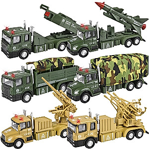 ArtCreativity Light Up Army Toy Trucks with Sound, Set of 6, Pullback Toy Military Vehicles with Functional Parts, Classic Army Toys for Boys & Girls, Military Party Decorations and Favors