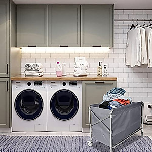 Folding Laundry Cart Commercial Rolling Laundry Basket Trucks with Wheels 440lbs Load Capacity Stainless Steel Laundry Trolley Cart for Industrial/Home 34 * 21 * 31inches (Gray)