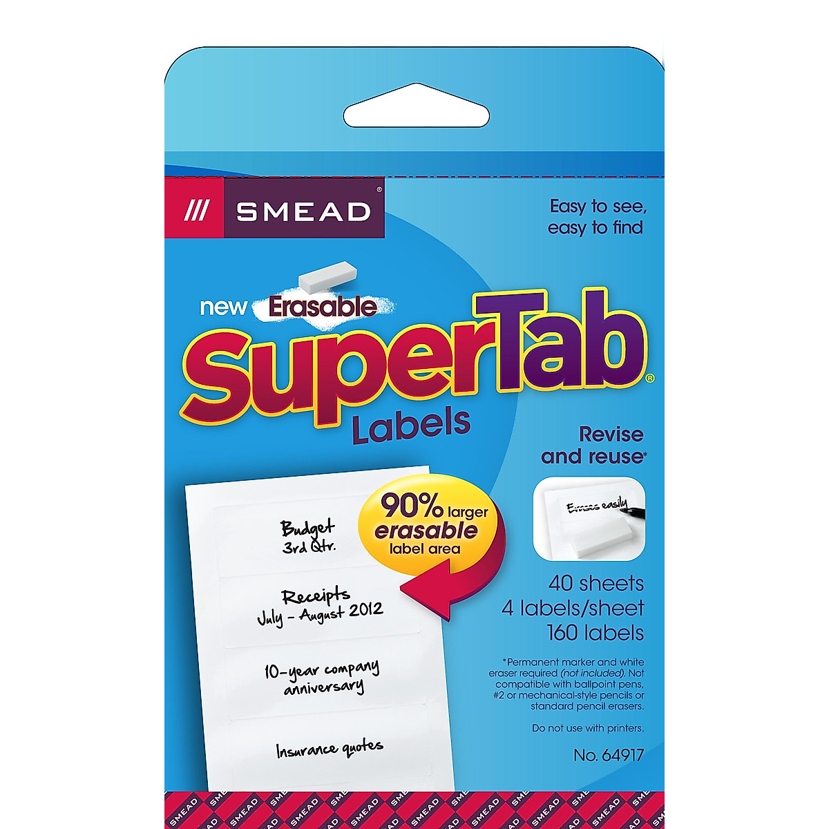 Smead Erasable SuperTab® File Folder Labels, White, 160 labels per Pack (64917)