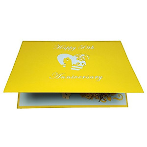 iGifts And Cards Happy 50th Anniversary 3D Pop Up Greeting Card - Marriage, Soulmates, Celebration, Memories, Half-Fold, Being Together, Celebrate a Milestone, Golden, Congratulations, Romantic, Love