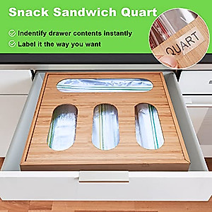keleywood Bamboo Bag Storage Organizer for Kitchen Drawer, Ziplock Bag Organizer, Compatible with Gallon, Quart, Sandwich and Snack Variety Size Bag