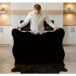 NativeSkins Faux Cowhide Rug – Midnight Black (Medium) | 4.3ft x 5.7ft | Triple-Layer Support | Ultra-Soft Pile | Hand-Cut, Faux Suede No-Slip Backing | Western Rug | Cow Hide Animal Print Rug