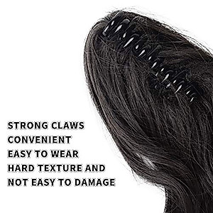 BARSDAR 10 Inch Claw Clip in Ponytail Hair Extensions Hair Piece Short Curly Synthetic for Girls Women (Darkest Brown mix Dark Auburn Evenly)