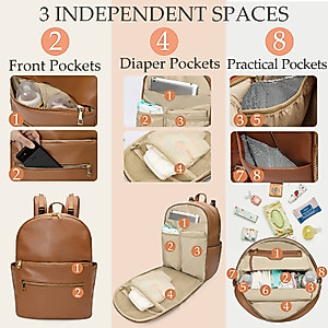 Omanmoli Diaper Bag Backpack Baby Diaper Bag Leather Diaper Bag Backpack Mom Dad with 18 Organizing Pouches,6 Insulated Pockets,Changing Pad,Stroller Straps, Large Capacity,Waterproof(Brown)