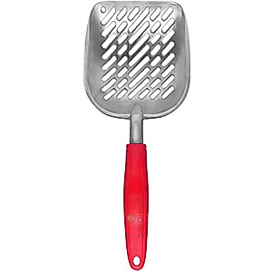SunGrow Rabbit, Ferret & Cat Litter Scoop, Aluminum Pet Poop Shovel with Rubber Red Handle, Large Party Ice Scooper