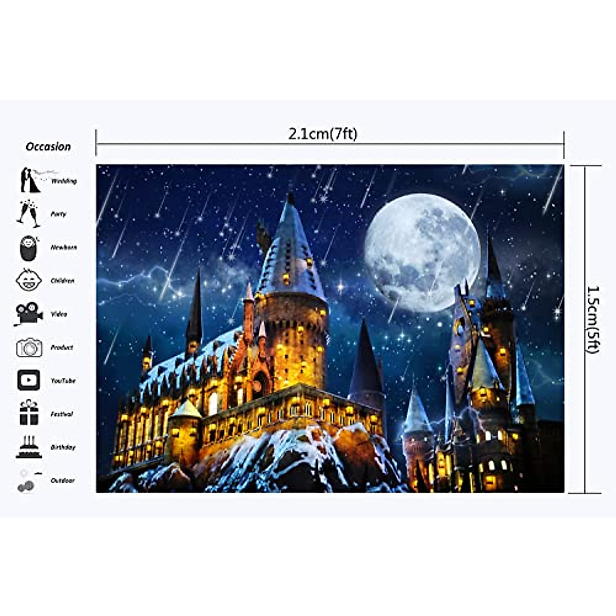 LYCGS 7X5FT Halloween Backdrop Magic Castle School Backdrop Wizard Background Night Moon Backdrop Kids Birthday Party Banner Halloween Photo Backdrop Kids Halloween Photography Backdrop X-87