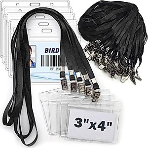 4x3 Name Tags Badge Holder with Lanyard 50 Pack Waterproof Horizontal ID Badge Holder and 50 Pcs Lanyards Nametag for Conferences, Events, and Meetings (Black, 4 X 3 inches)