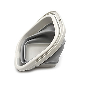 SAMMART Set of 2-5L (1.3 Gallon) Sqare Collapsible Plastic Bucket - Foldable Square Tub - Portable Fishing Water Pail - Space Saving Outdoor Waterpot (2, Grey)