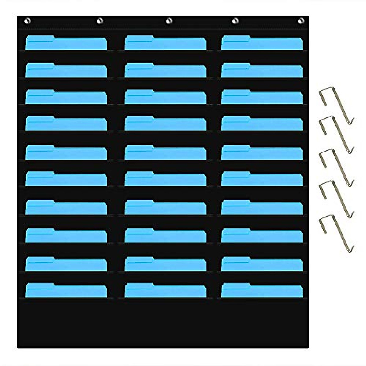 VNOM Classroom Mail Center Organization Storage Pocket Chart with 30 Pockets,Hanging Wall File Paper Folder Organizer Holder,5 Over Door Hangers Included,Perfect for Classroom Office Home School