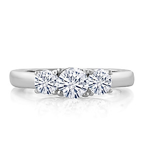 925 Sterling Silver Moissanite by Charles & Colvard 3-Stone Wedding Jewelry Bridal Engagement Ring For Women (1.00 Cttw, Forever Classic Round Cut, Available in size 5, 6, 7, 8, 9)