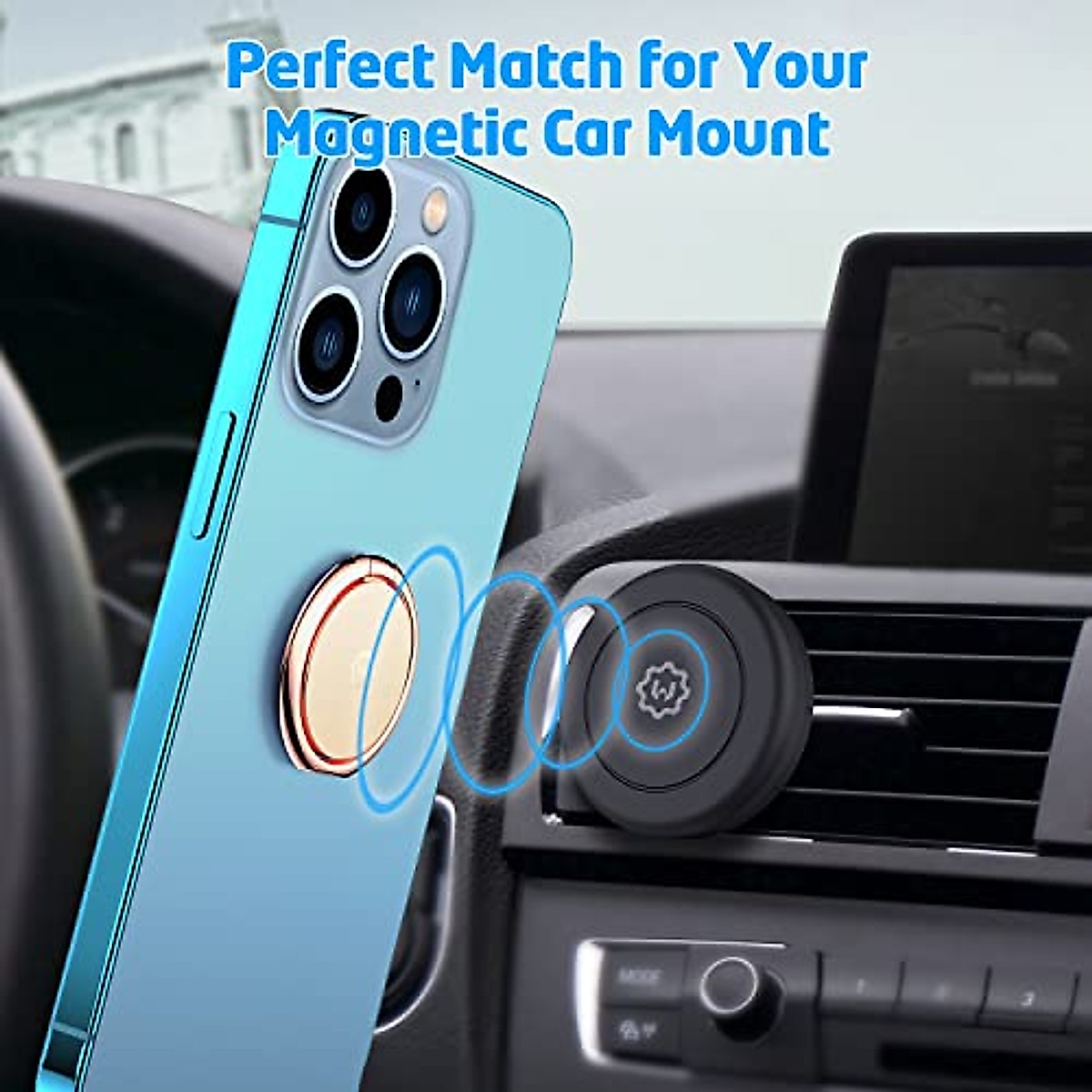 WixGear (2 Pack), Phone Ring Holder, Universal Magnetic Cell Phone Finger Holder with Kickstand Phone Holder for Hand, Phone Ring Grip Works with Magnetic Car Mounts Compatible with All Phones (Gold)