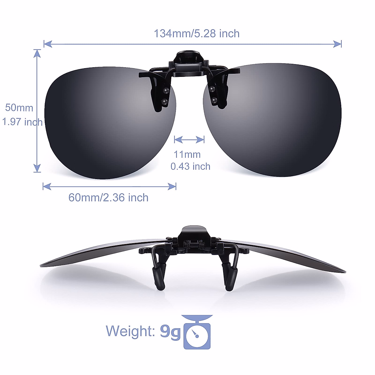 Costyle Black Grey Retro Polarized Clip on Flip up Plastic Sunglasses Driving Fishing Traveling