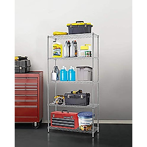 FDW 14''Dx36''Wx72''H 5-Shelf Wire Shelving Large Storage Shelves Adjustable Metal Shelves Heavy Duty Height Commercial Grade Steel Layer Shelves 1250 LBS Capacity,Chrome