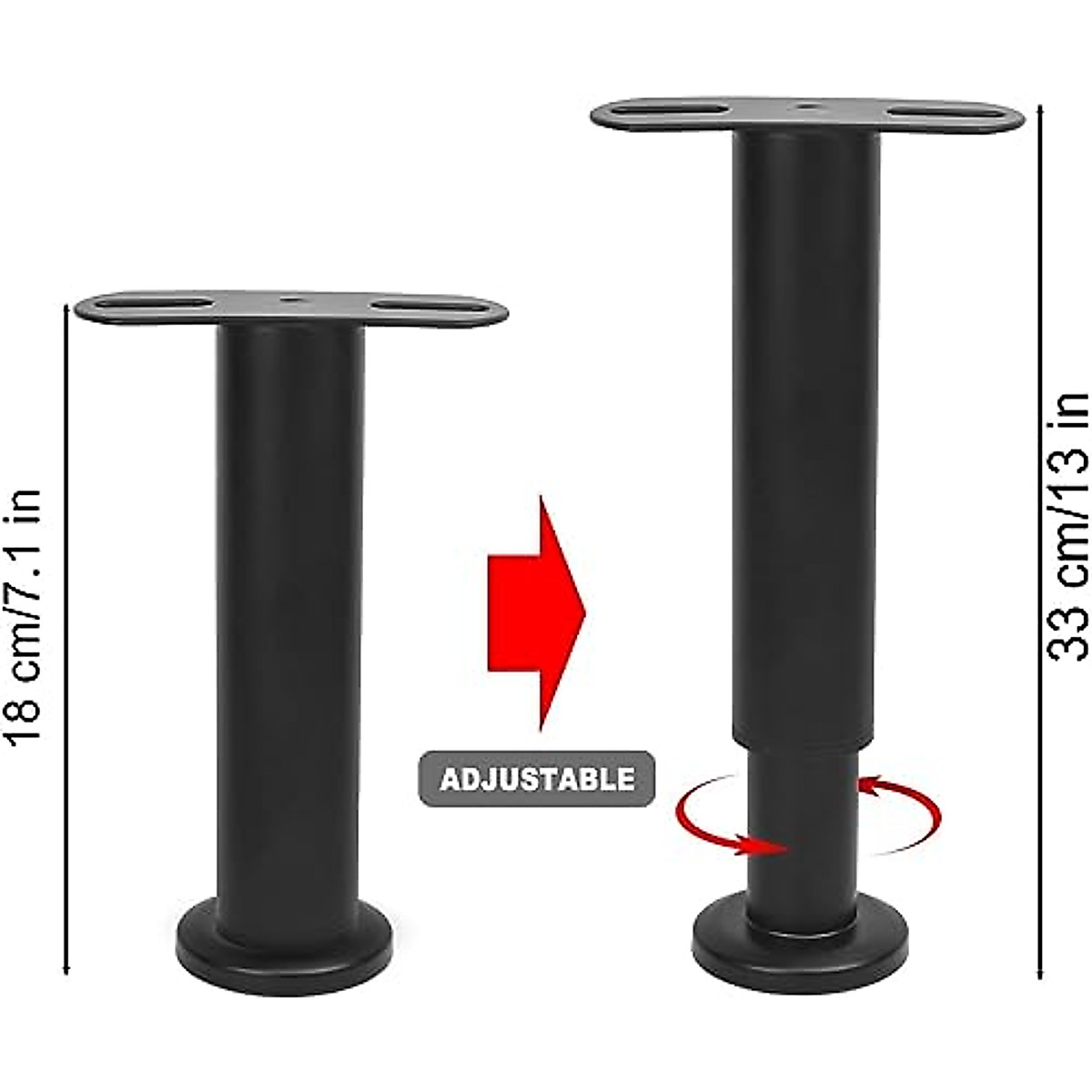 Bed Support Legs, Metal Adjustable Legs for Bed, Heavy Duty Bed Center Frame Middle Reinforce Circular Bottom Extendable Slat Support Leg for Cabinet Sofa Bed Frame Replacement Parts (Black 1 Pcs)