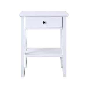 RAAMZO White Finish Nightstand Side End Table with Drawer and A-Design Sides