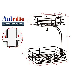 Auledio GGG-123 2-Tier Square Countertop Fruit Vegetables Basket Bowl Storage With Banana Hanger, Brone, 1 PACK