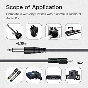 RCA to 1/4 Cable, 2 Pack 3 Feet Dual 1/4" 6.35mm TS Male to Dual RCA Stereo Interconnect Cable RFAdapter for Mixer, Audio, Amplifier, Microphone, and Camera, etc