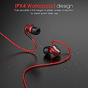 JAAMIRA Sports Wired Earbuds Over Ear Headphones with Microphone -Comfortable in Ear Ear Buds for Kids &Adults -Noise Isolation Earphones 3.5mm Jack for Phone iPhone Computer Runing Workout Gym Red