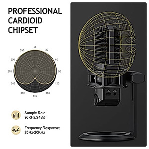 ZINGYOU USB Microphone for Computer, Condenser Desktop Mic Plug & Play with Mic Gain, Mute Button and Headphone Port for PC Recording, Gaming, Streaming, YouTube, Twitch, Voice Over, ZY-UD2 (Black)