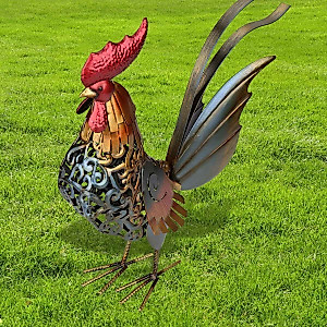 Kavolet Metal Rooster Garden Statue, Rooster Sculpture Decor, Iron Chicken Carved Sculpture Lawn Ornament, for Patio, Backyard, Kitchen, Home Decoration