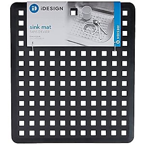 iDesign 36660 Euro Plastic Sink Grid, Non-Skid Dish Protector for Kitchen, Bathroom, Basement, Garage, 12.5" x 11" - Black