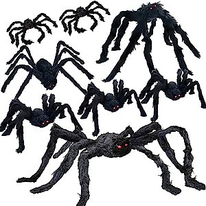 UNGLINGA 8 Large Spiders Halloween Decorations Outdoor Indoor, Fake Spiders Scary Decorations, Black Posable Halloween Spiders for Yard Porch Haunted House Party