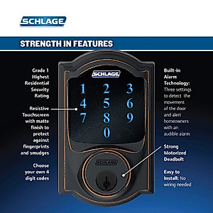 SCHLAGE FE469NX ACC 716 CAM Right Hand Touchscreen Deadbolt with Alarm, Aged Bronze