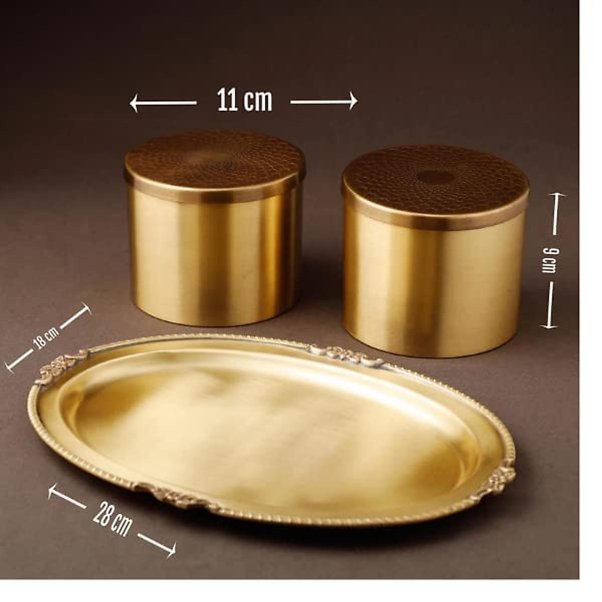 Acewood Brass Canister with tray dry fruit box nuts box dry fruit tray gift box Dry Fruit Containers Multi Utility Storage Containers set of 2., Golden