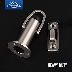 HOMOTEK Heavy Duty Latch Hook Stop,Door Holder Stopper with Sound Dampening Rubber Bumper Wall Mounted, Brushed Satin Nickel, 1 Pack