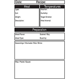 Cave Tools BBQ Smoker Recipe Notebook and Journal with Wood Smoking and Meat Temperature Guide for BBQ Smoker, Grill, and Other Outdoor Cooking Notes