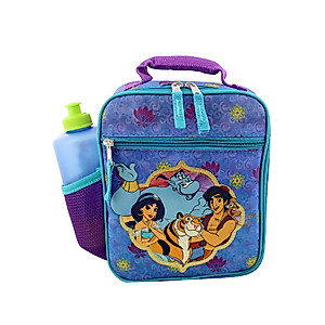 Disney Aladdin Princess Jasmine Girls Boys Soft Insulated School Lunch Box (One Size, Purple/Blue)