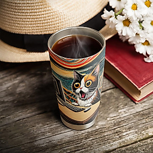 ORCAE 20oz Funny The Deadline Scream Tumbler, Gifts for Friends, Colleagues, Cat Gifts for Cat Lovers, Screaming Cat Tumbler Cup, Stainless Steel Coffee Thermos Insulated Travel Mug with Lid - BR