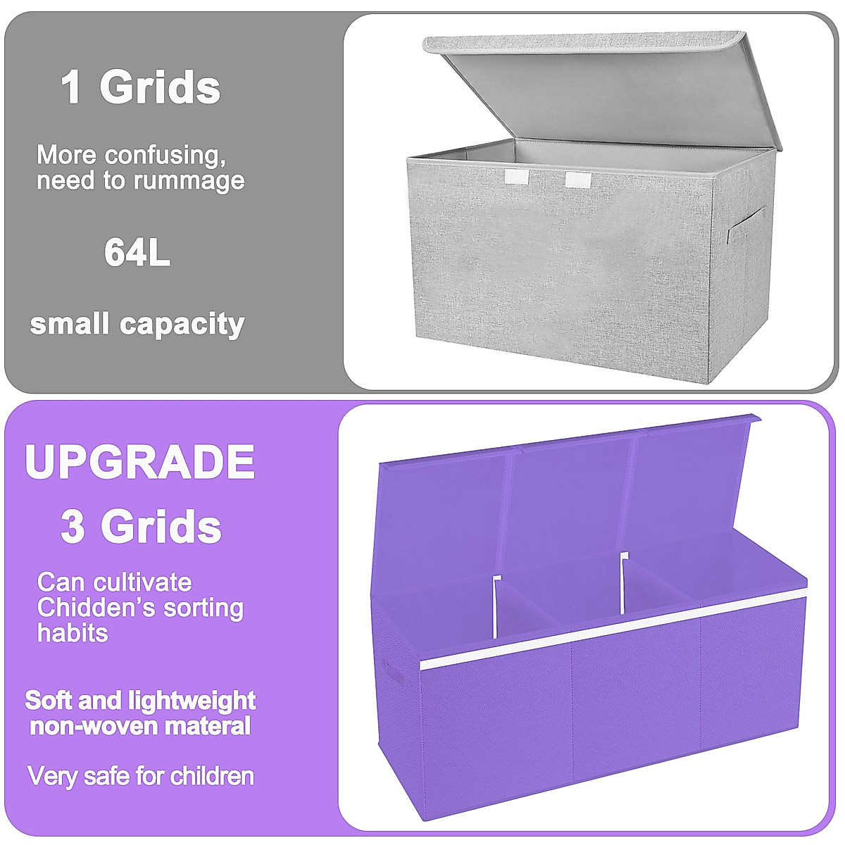 Pantryily Extra Large Toy Box for Girls Boys - Collapsible Toy Chest Boxes Organizers and Storage for Nursery,Playroom,Office (Violet) 35.8"x12.6"x16"