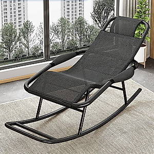 Rattan Chairs Rocking Chair Outdoor Rocker Oversized Rocker, Padded Cushion Comfy Patio Chairs Camping Chairs With Steel Frame For Patio, Backyard, Balcony, Porch, 150KG Weight Capacity ( Color : A )